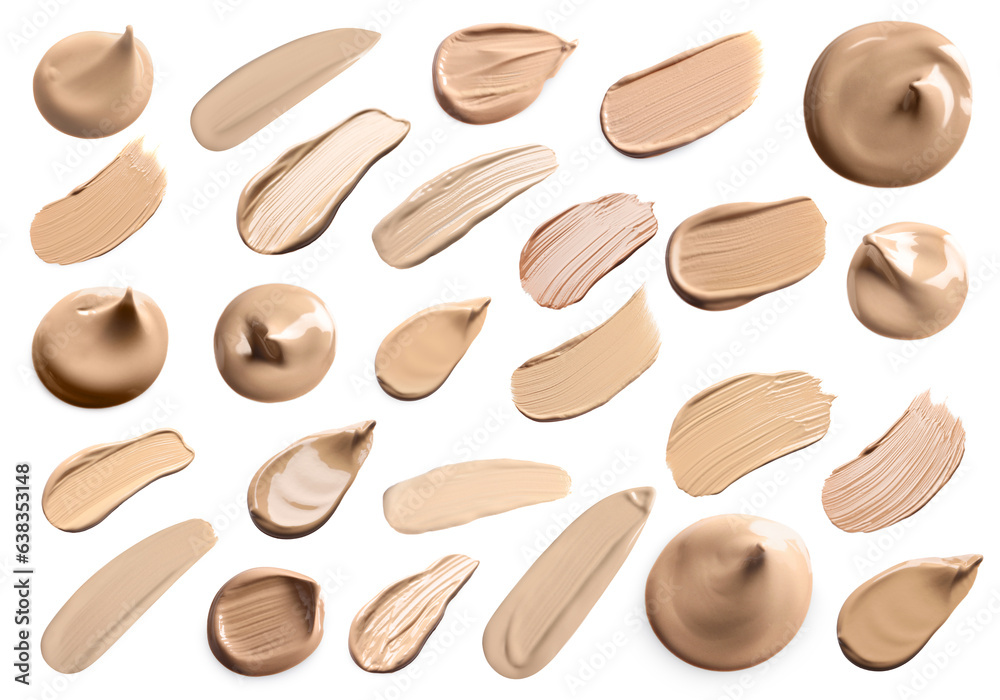 Foundations of various shades and textures for different skin tones and ...