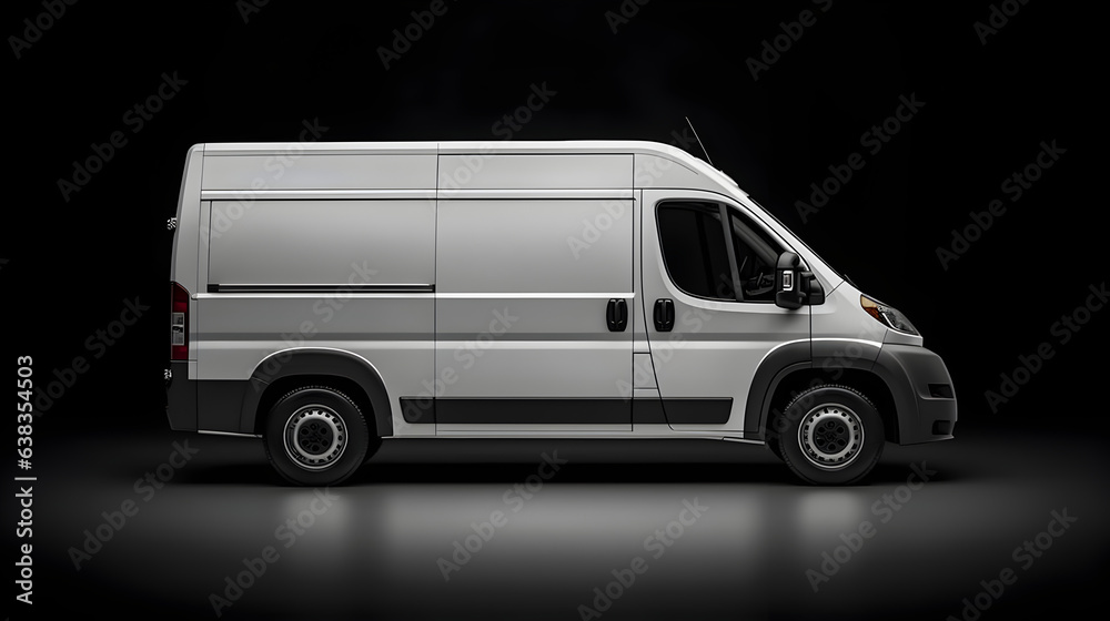 Clean blank white delivery van isolated on empty background, side view ...