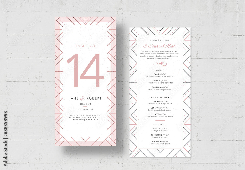 Wedding Menu Flyer with Table Number Layout Stock Template | Adobe Stock