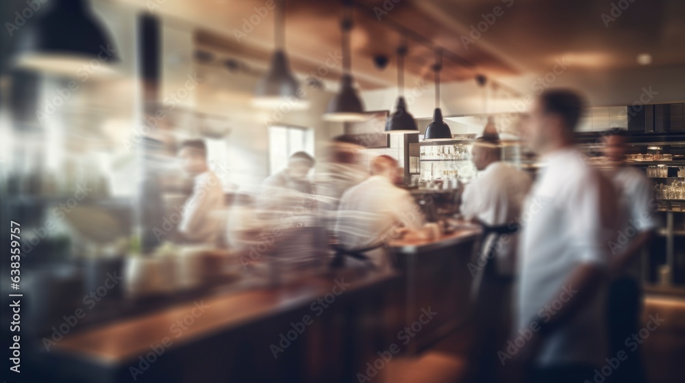 Movement blurred restaurant background with some people eating and ...