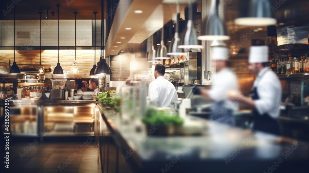 Movement blurred restaurant background with some people eating and ...
