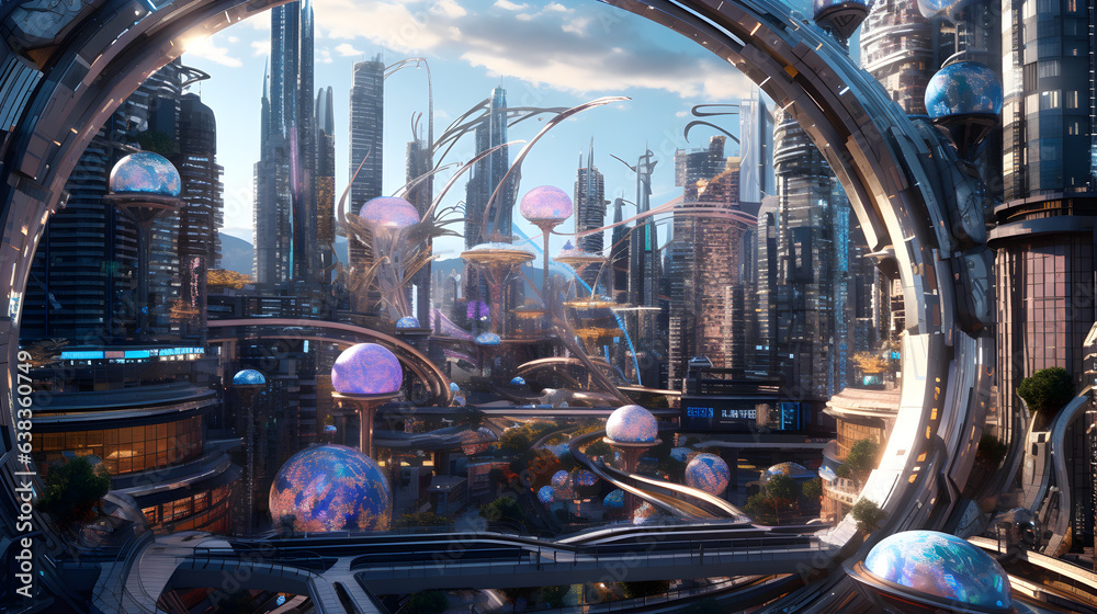 Futuristic city-centered hyper loops gateway, AI machine learning ...
