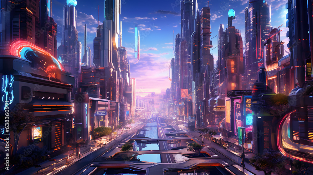 Futuristic city-centered hyper loops gateway, AI machine learning ...