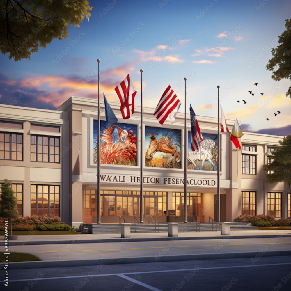 Building with Flags Flying in Front: A Symbol of Patriotism and Unity ...