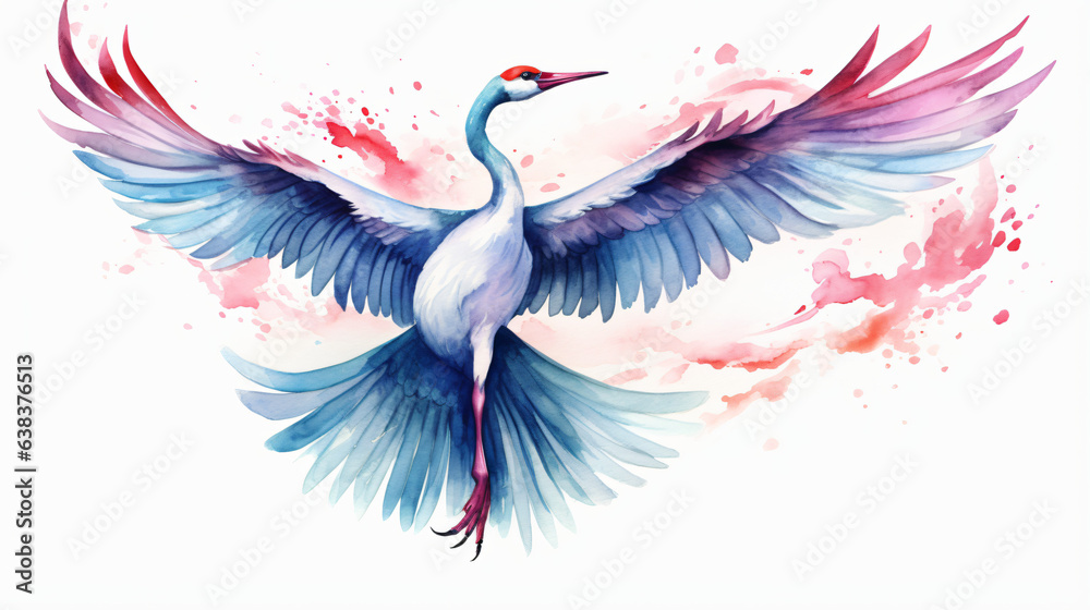 Watercolor flying crane bird. inspired by Japan crane Stock Photo ...
