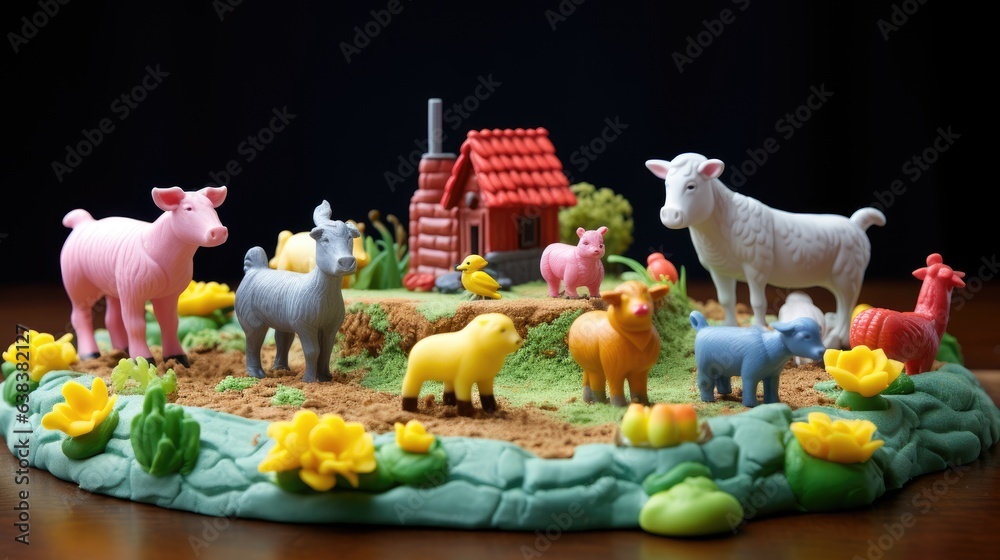 Plasticine Farm. A Whimsical Gathering of Diverse Farm Animals Stock ...