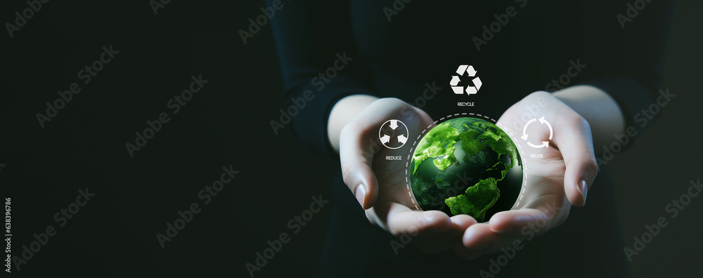 Woman hand holding earth, save planet, earth day, sustainable living ...