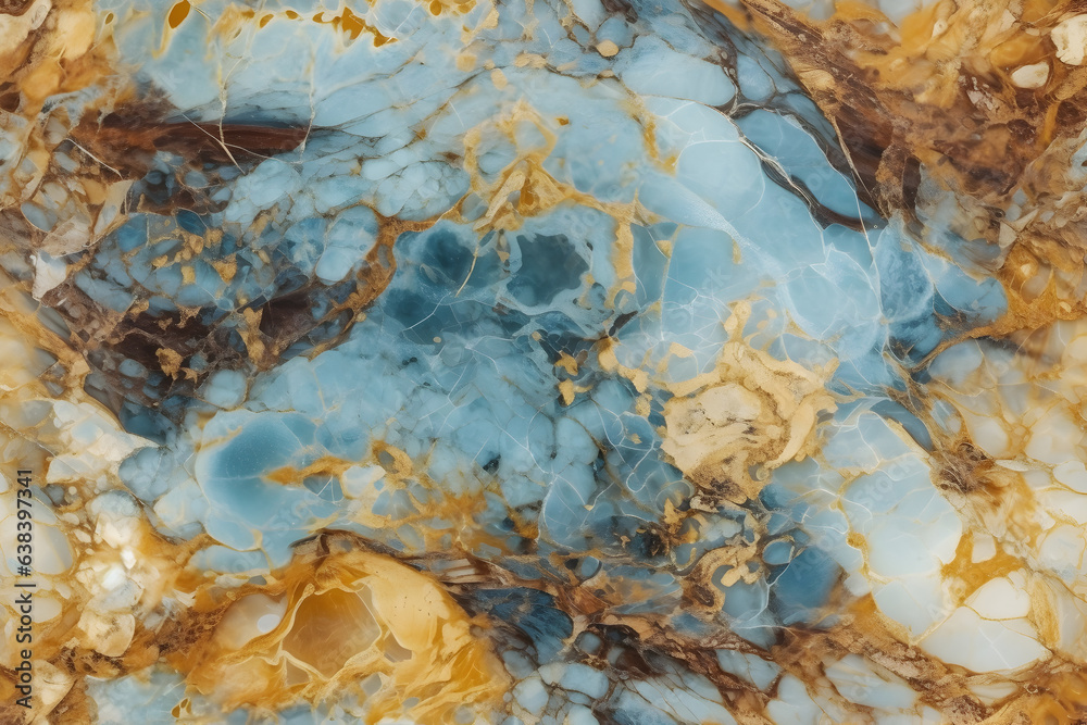 Close up Marble granite light sky-blue and light amber white with gold ...