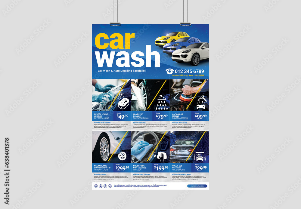 Car Wash Poster Banner Layout Stock Template | Adobe Stock