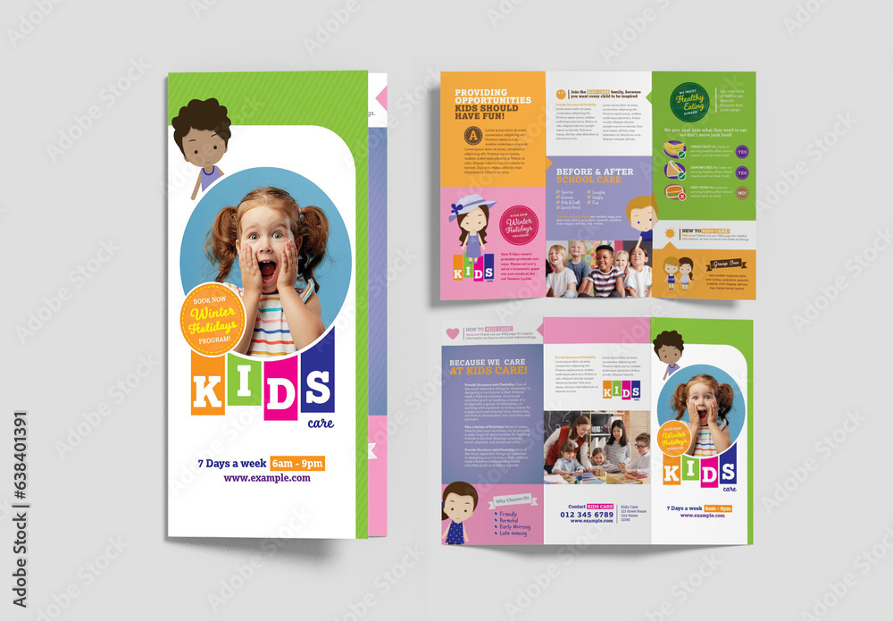 After School Kids Care Daycare Kindergarten Trifold Brochure Leaflet ...