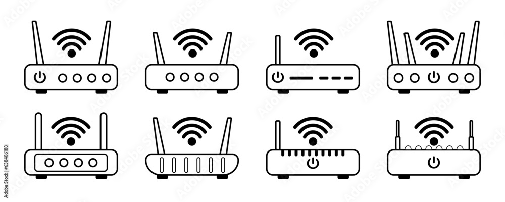 Wi-Fi router icon set. Internet service wireless sign. Vector ...