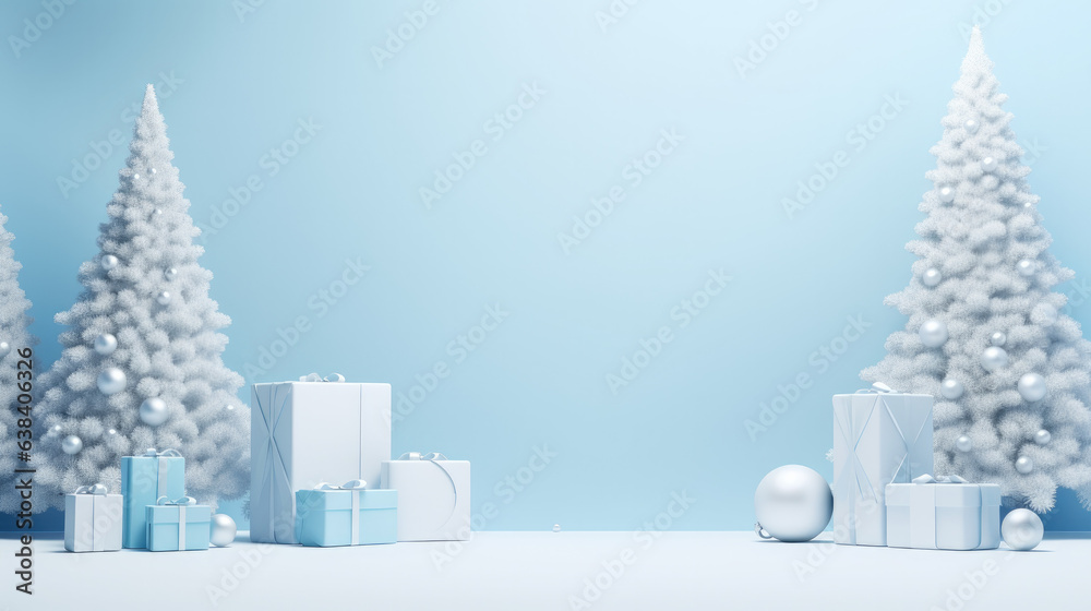 festive display of white Christmas trees in a winter wonderland setting ...