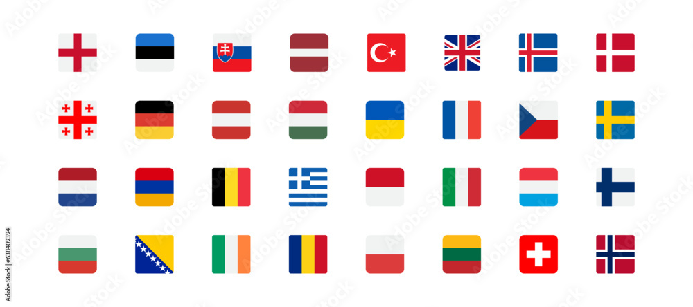 European flags icon. Europe countries set signs. Nation symbol. Banner ...