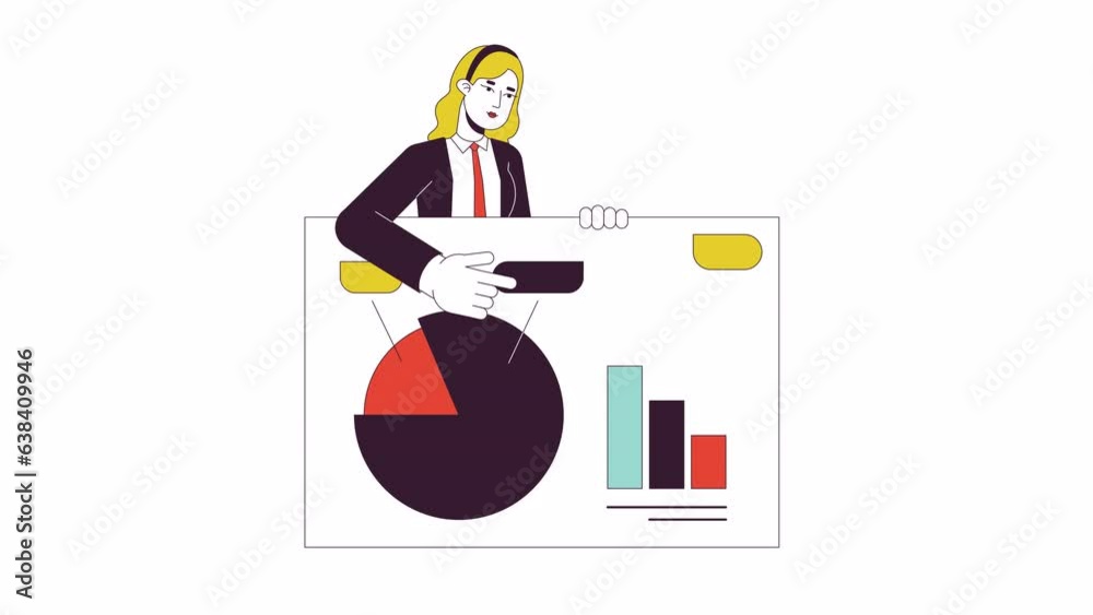 Vidéo Stock Business trainer giving presentation line 2D character ...