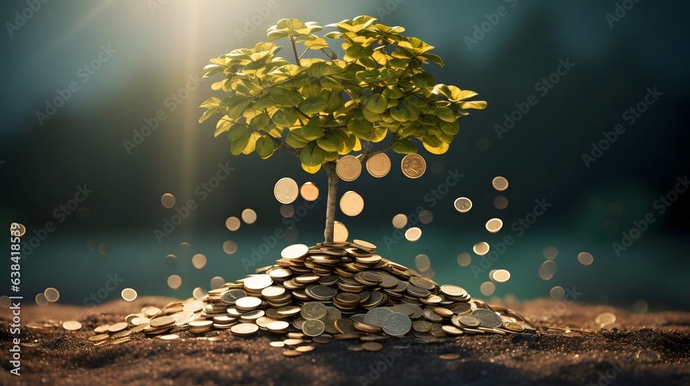 Tree growing from the coins. finance and money management concept for ...