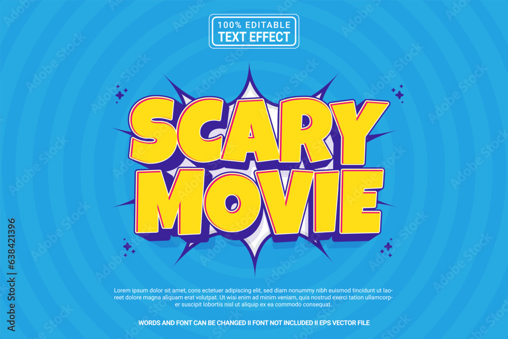 Editable text effect Scary Movie 3d cartoon template stlye modren ...