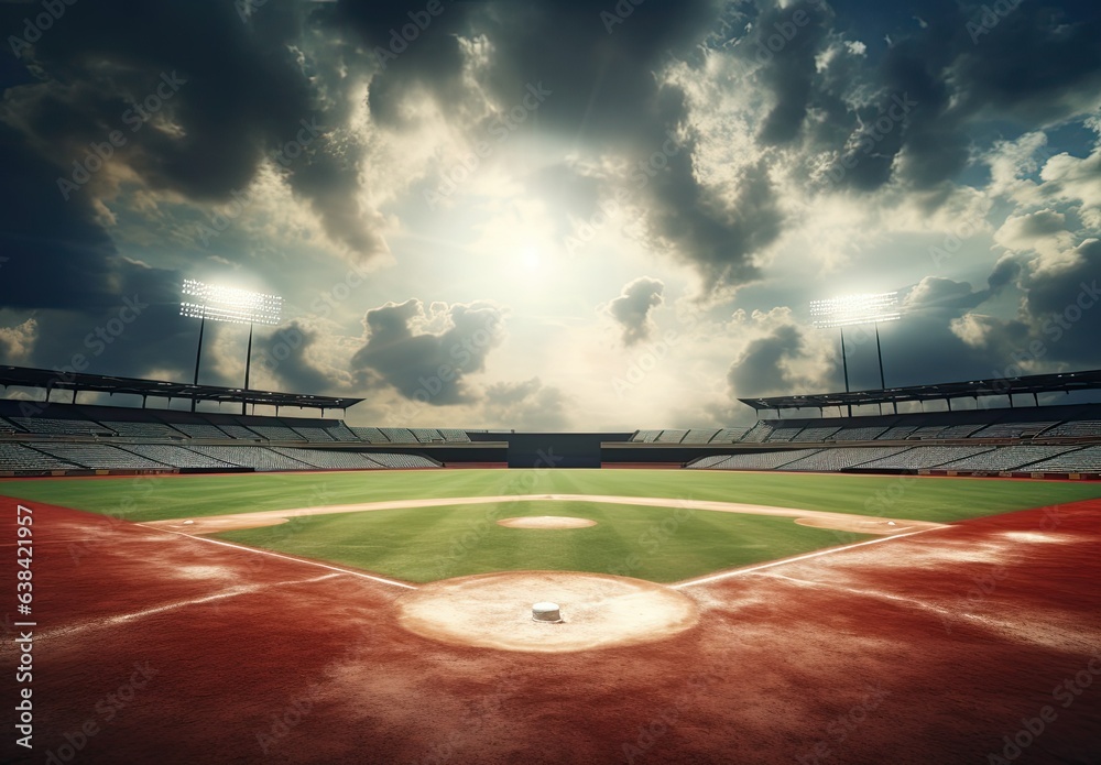 Baseball field and stadium in the background, sports and competition ...