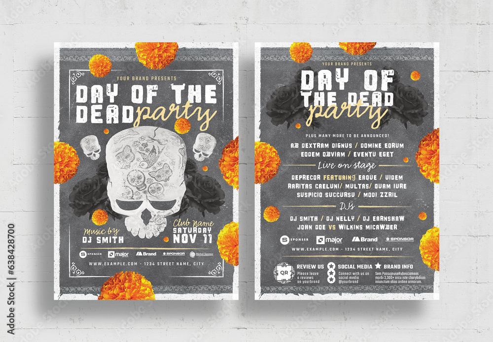 Day of the Dead Party Flyer Layout Stock Template | Adobe Stock