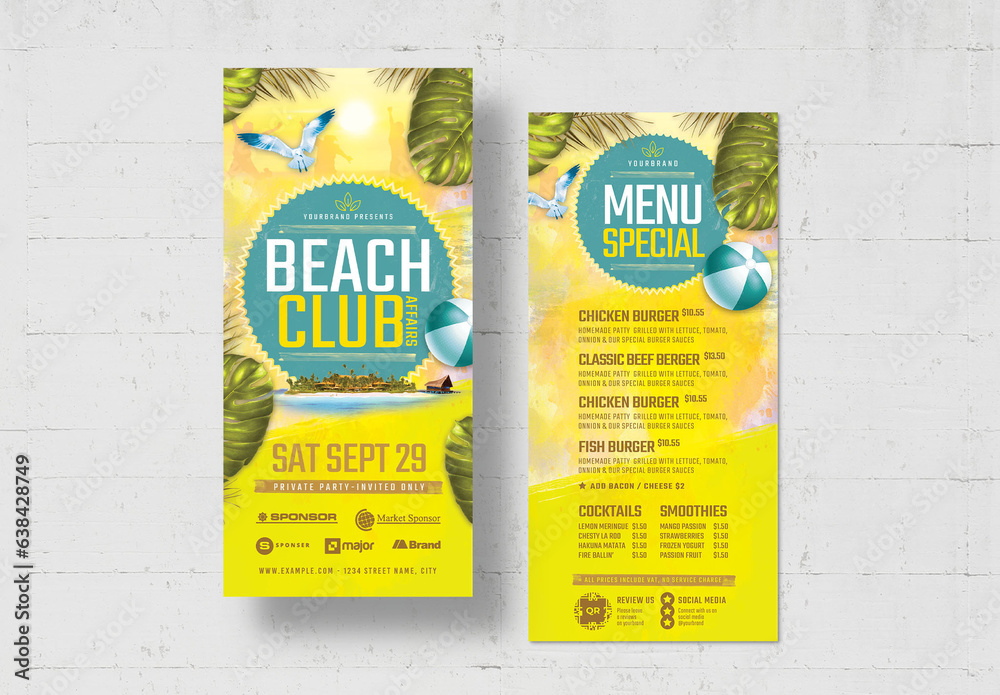 Beach Club Party DL Card Flyer Layout Stock Template | Adobe Stock