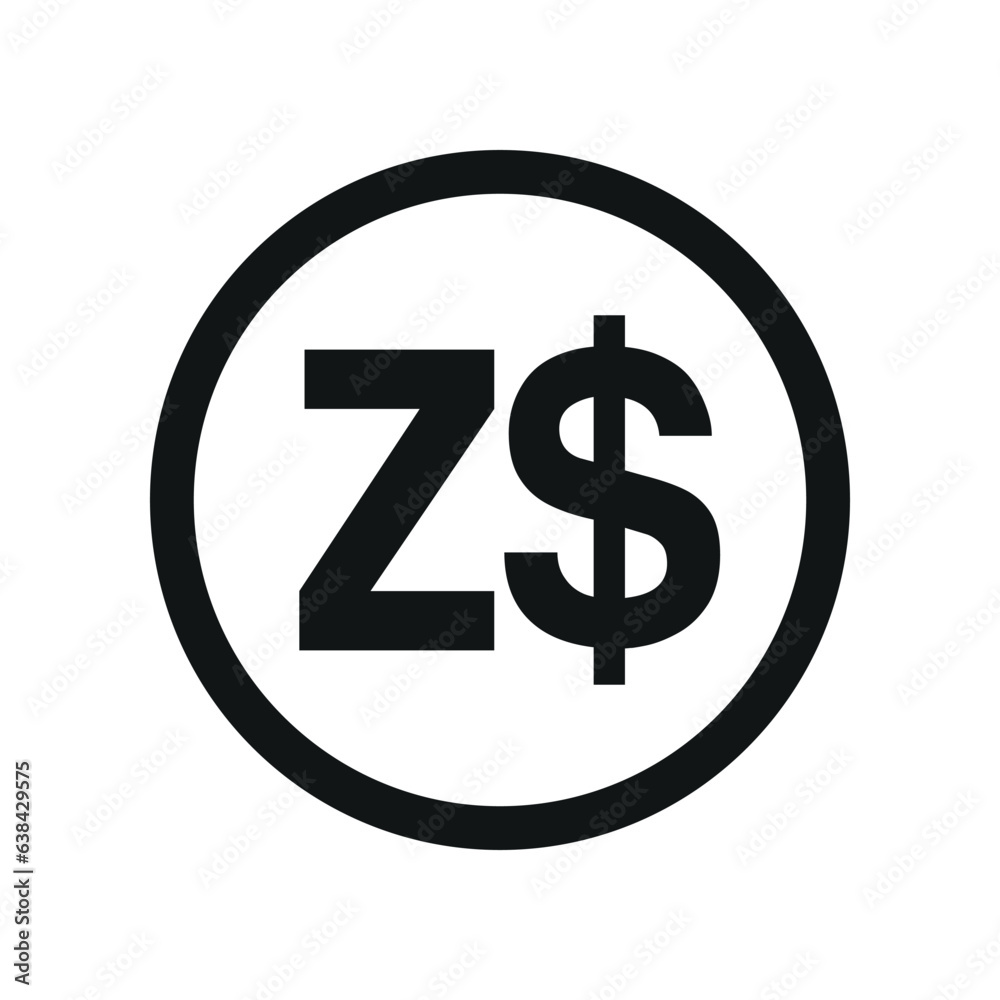 Zimbabwean dollar coin symbol. black and white Flat currency icon ...