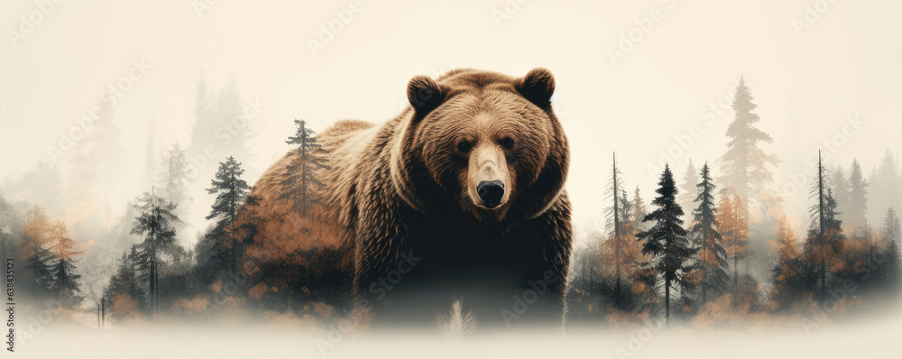 Wild brown bear design for t shirt printing. on white background. wide ...