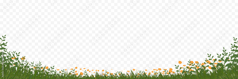 Green grass field with wide flowers border isolated transparent ...