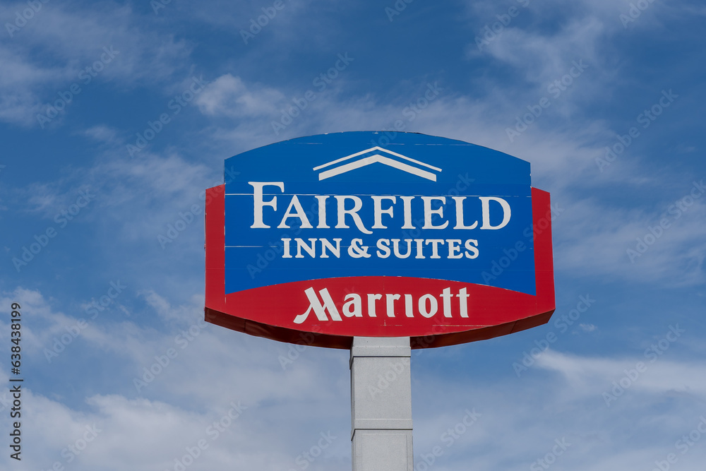 Fairfield Inn and Suites by Marriott pole sign with the blue sky in the ...