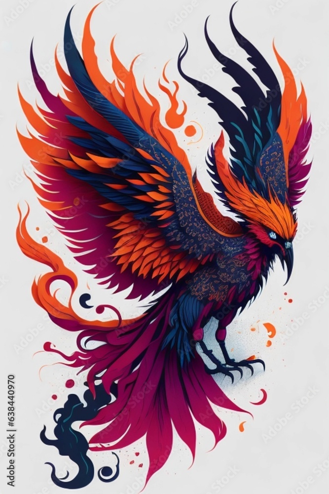 A detailed illustration of a Phoenix for a t-shirt design, wallpaper ...