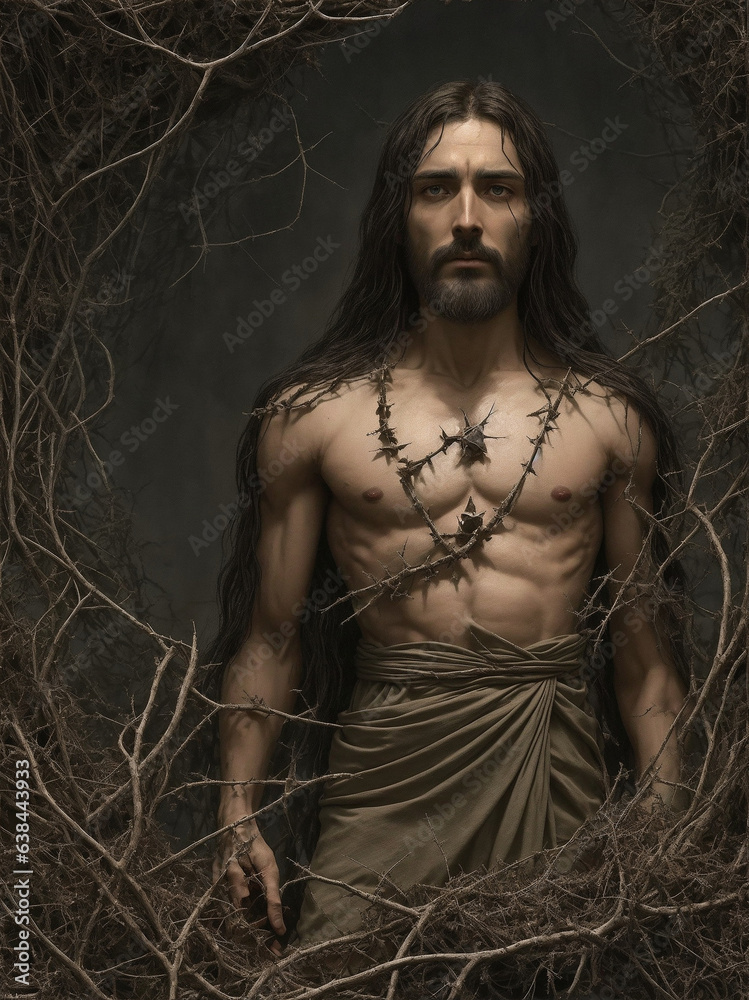 Ilustração do Stock: Jesus with a crown of thorns, sad features, Jesus ...