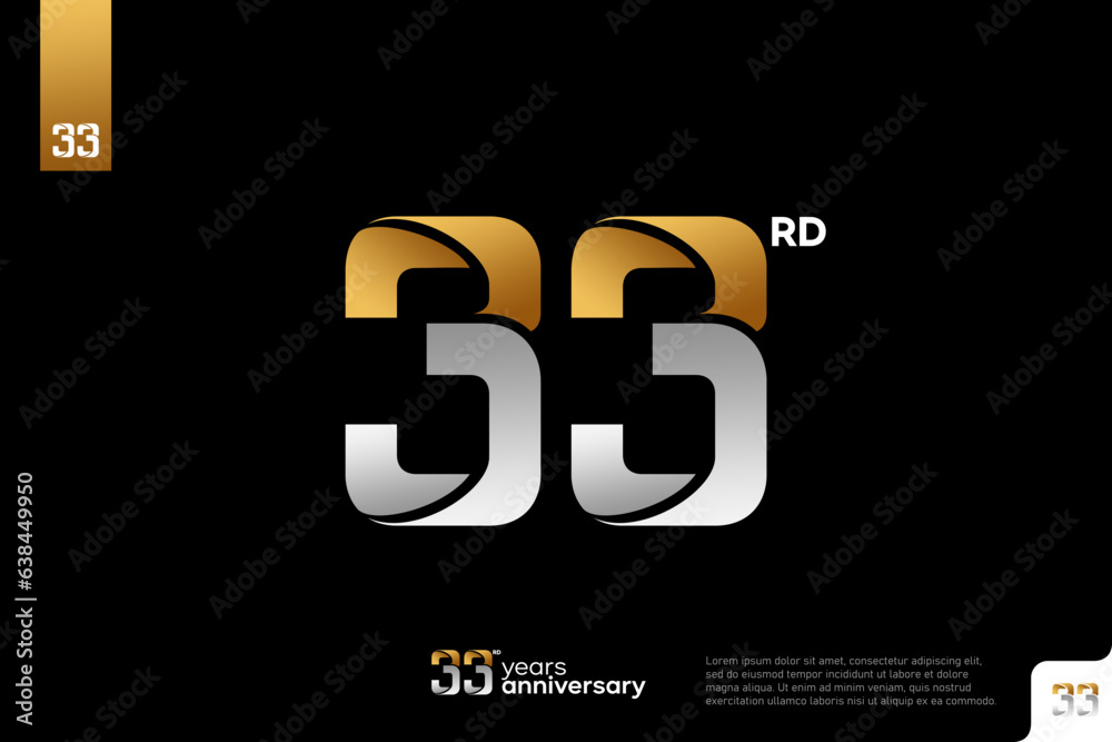 Gold and silver number 33 logo icon design on black background, 33rd ...