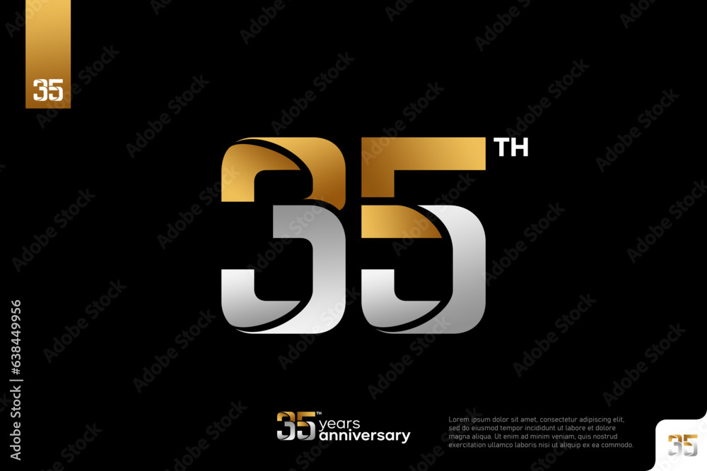 Gold and silver number 35 logo icon design on black background, 35th ...