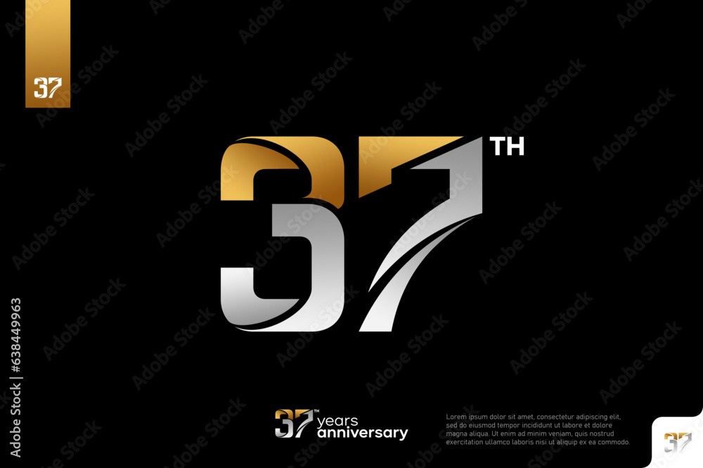Gold and silver number 37 logo icon design on black background, 37th ...