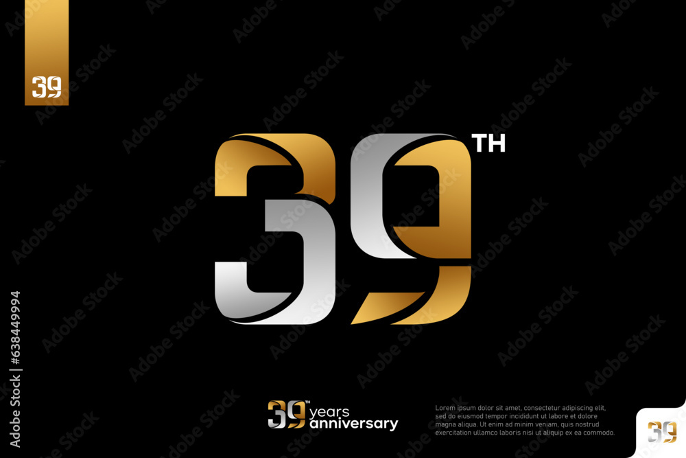 Gold and silver number 39 logo icon design on black background, 39th ...