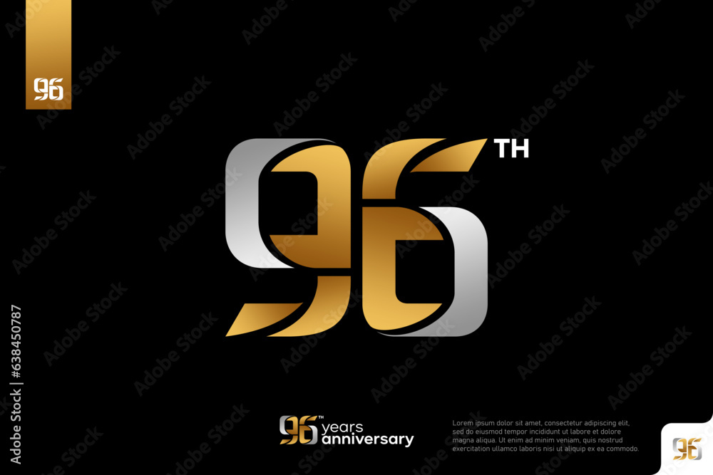 Gold and silver number 96 logo icon design on black background, 96th ...