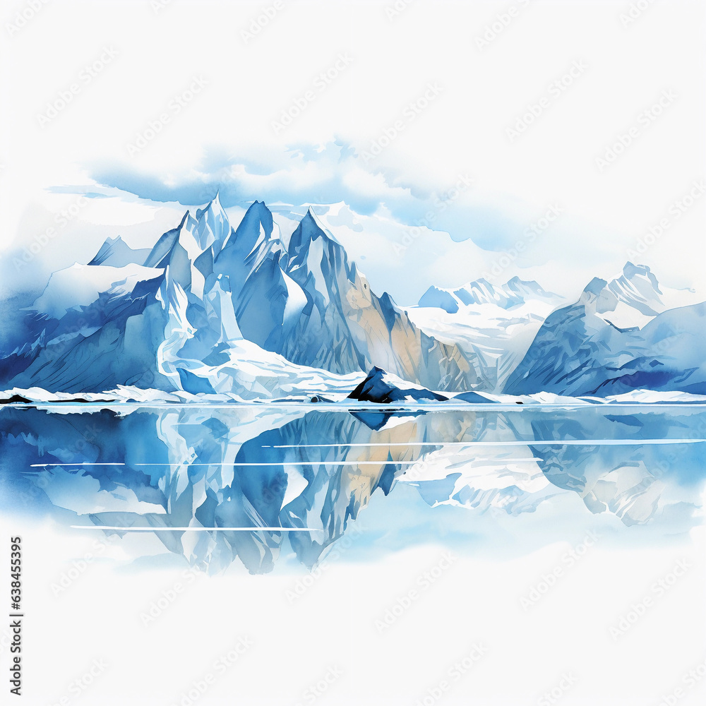 Arctic or antarctic landscape with frozen ice mountains and glaciers in ...