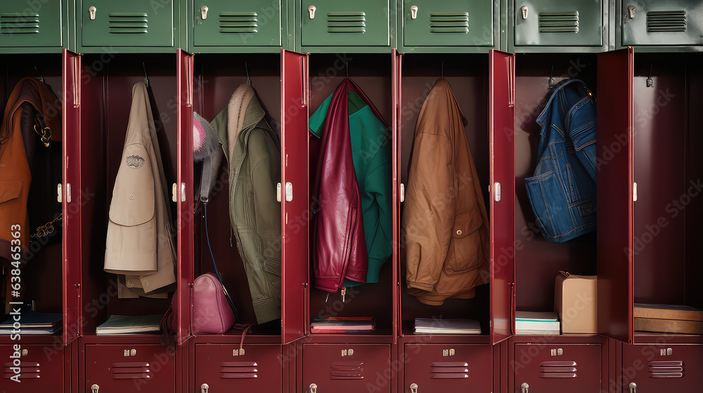 Сloseup of school locker. Minimal style creative wallpaper with many ...