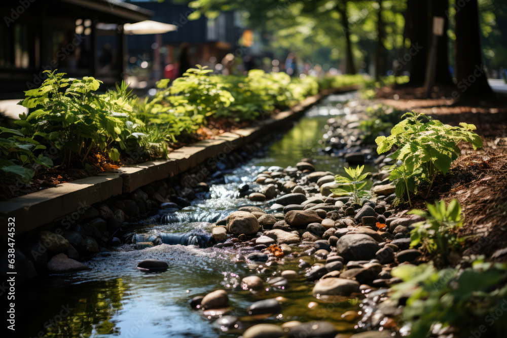 Green Infrastructure. Rain gardens and permeable pavements managing ...