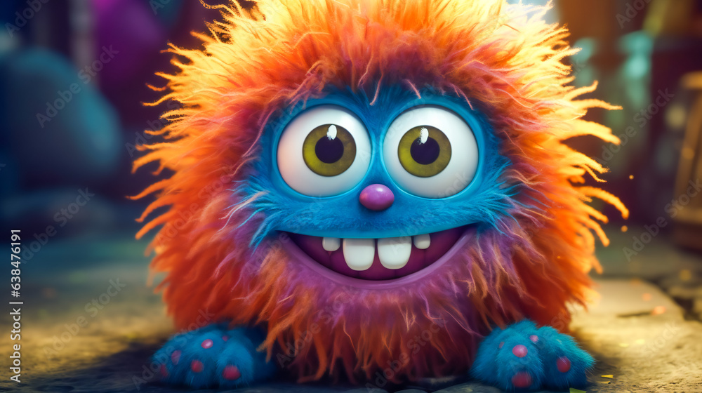 Cute and cuddly monster. Furry friend with big, friendly eyes and a ...