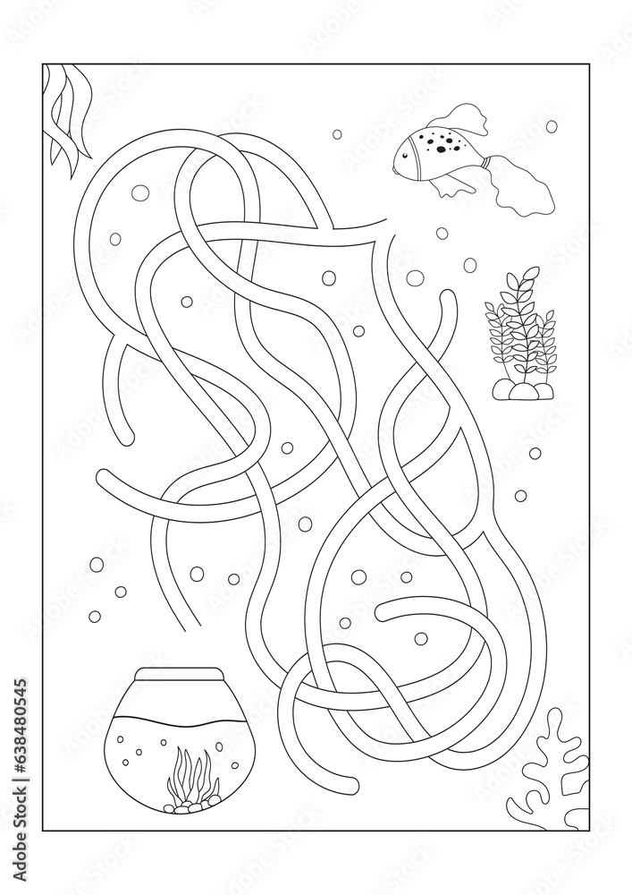 Vector maze isolated on white background. Help the fish find the ...