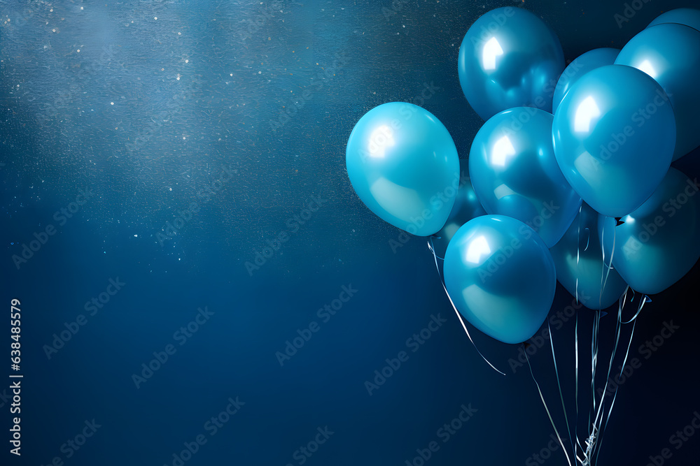 Party blue balloons on dark blue background. Celebration, holiday ...