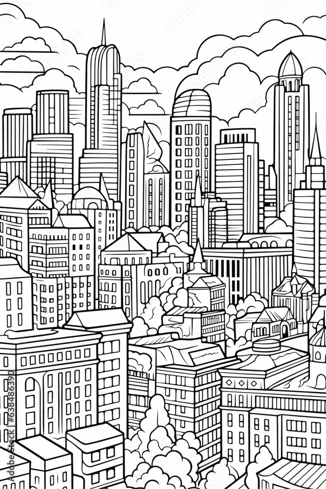 Canada Montreal cityscape black and white coloring page for adults ...