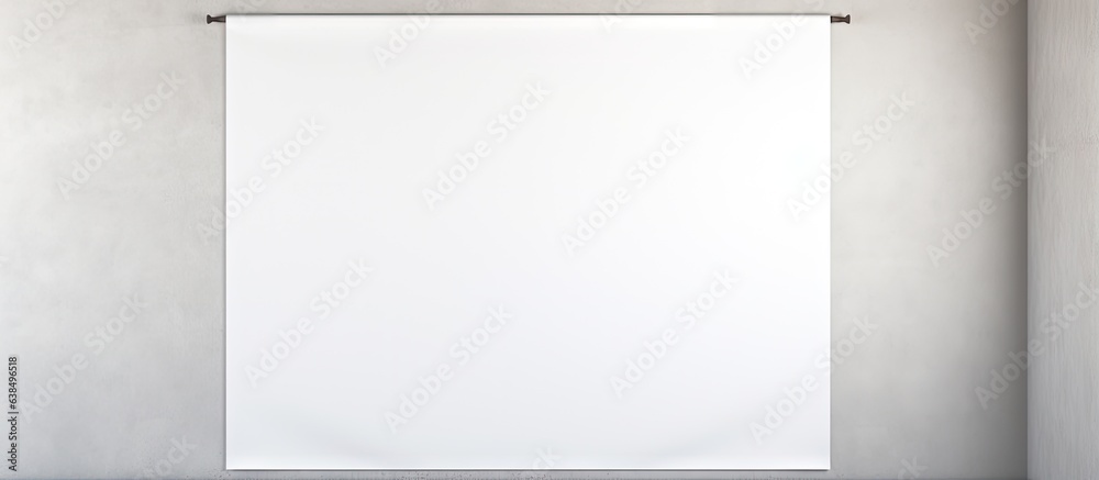 Mockup of a white paper roll hanging on the wall side view with a ...