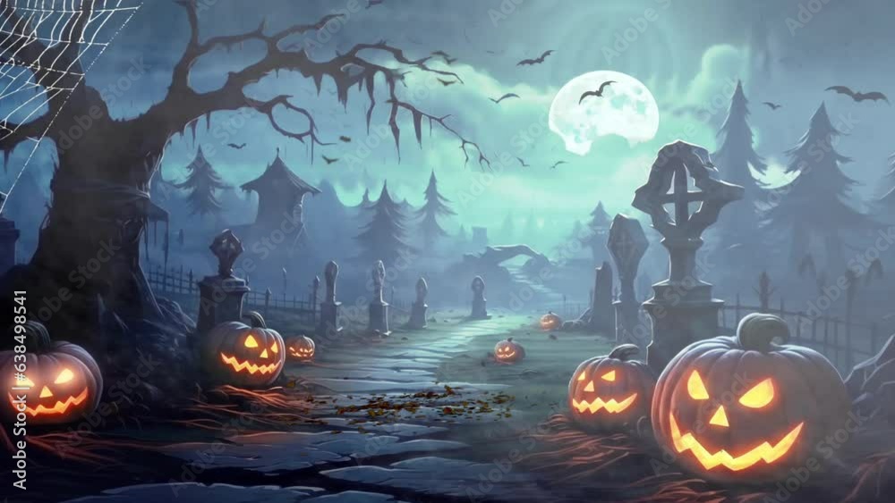 halloween night scary on graveyard animation looping video animated ...
