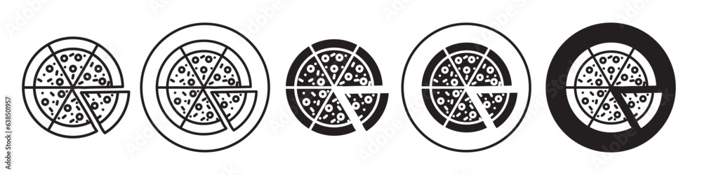 Pizza Icon. Symbol of Italian pepperoni slice with toppings. Vector set ...