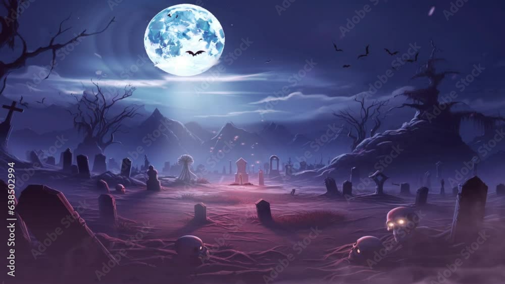 halloween skull night scary graveyard animation looping video animated ...