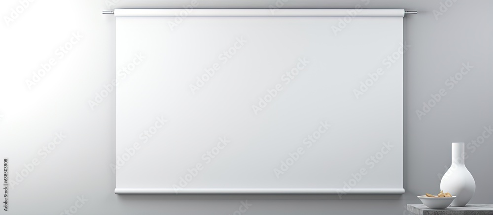 Mockup of a white paper roll hanging on the wall side view with a ...