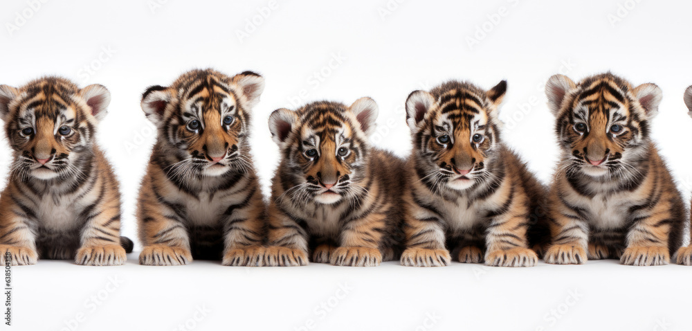 Seamless image of group of cute tiger cubs sitting in row Stock Photo ...
