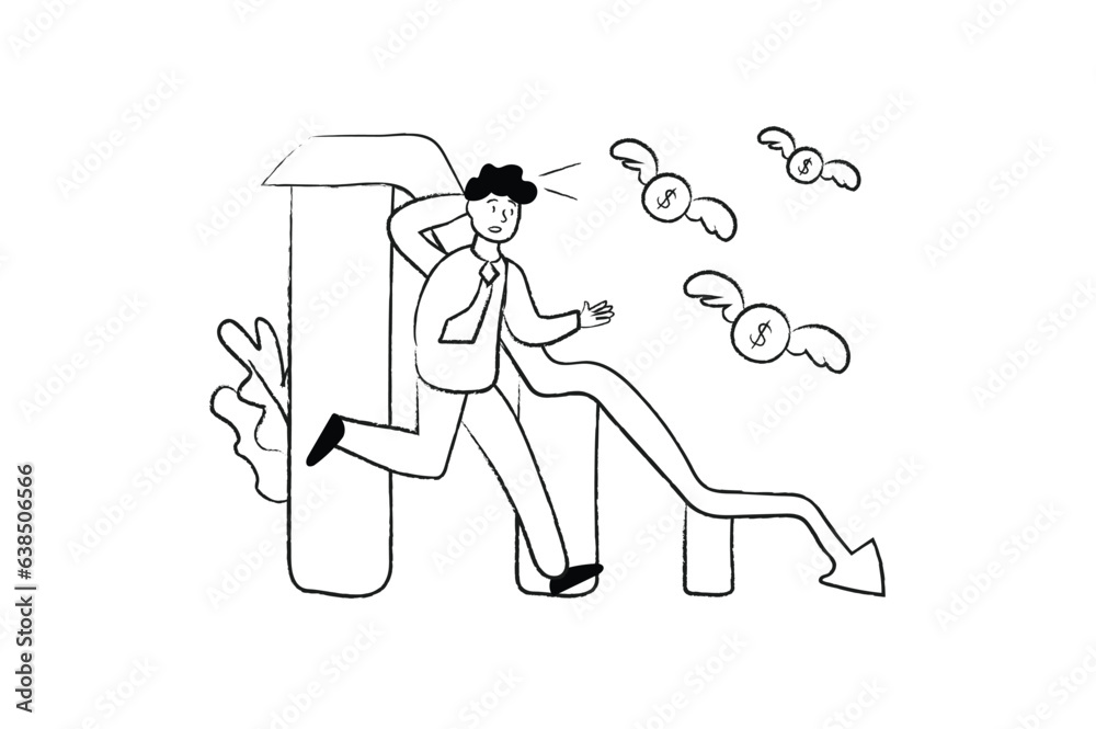 Business downturn concept with people scene in the flat black and white ...