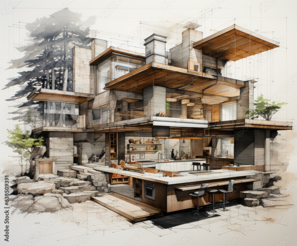 Generative ai illustration of a section drawing of a house Stock ...