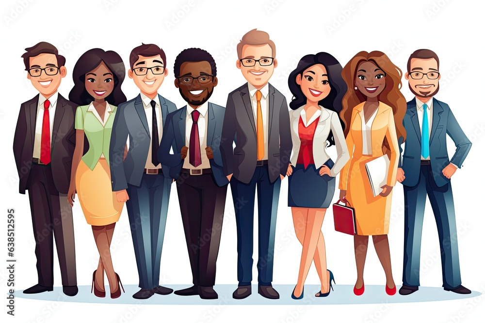 Cartoon office colleagues of different race and gender on a white ...